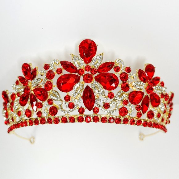 Accessories | Royal Queen Red Crown Bridal Tiara Quinceanera Cosplay ...